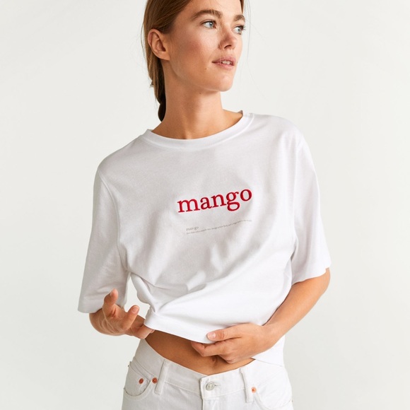 Mango | Tops | New Mng Mango Embroidered Cropped Logo Tee | Poshmark